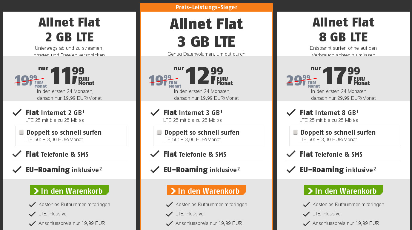 Neue Klarmobil LTE Tarife: 3 GB LTE All-In-Flat im Telekom Netz für