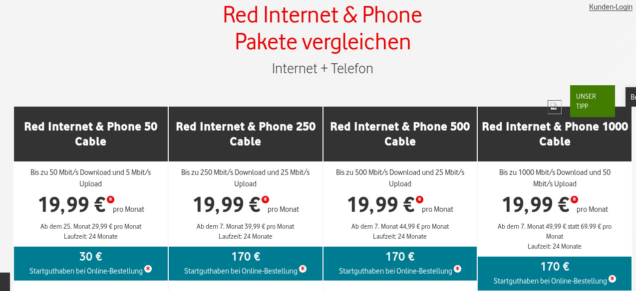 Vodafone Internet Tarife: Bis zu 170 Euro Startguthaben --Gigabit