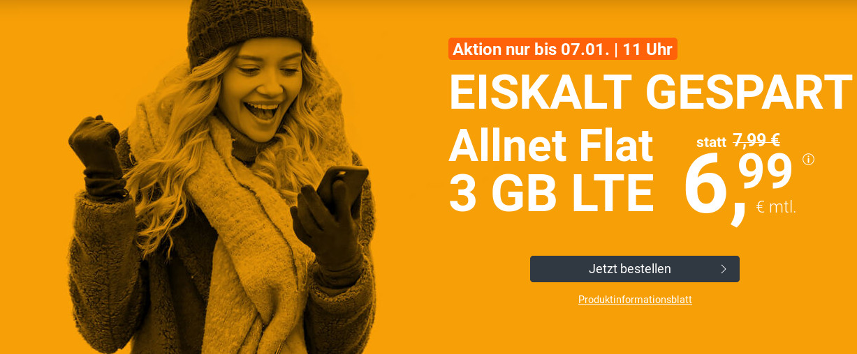 Erinnerung: winSIMs 3 GB LTE All-In-Flat für mtl. 6,99 Euro bei 50