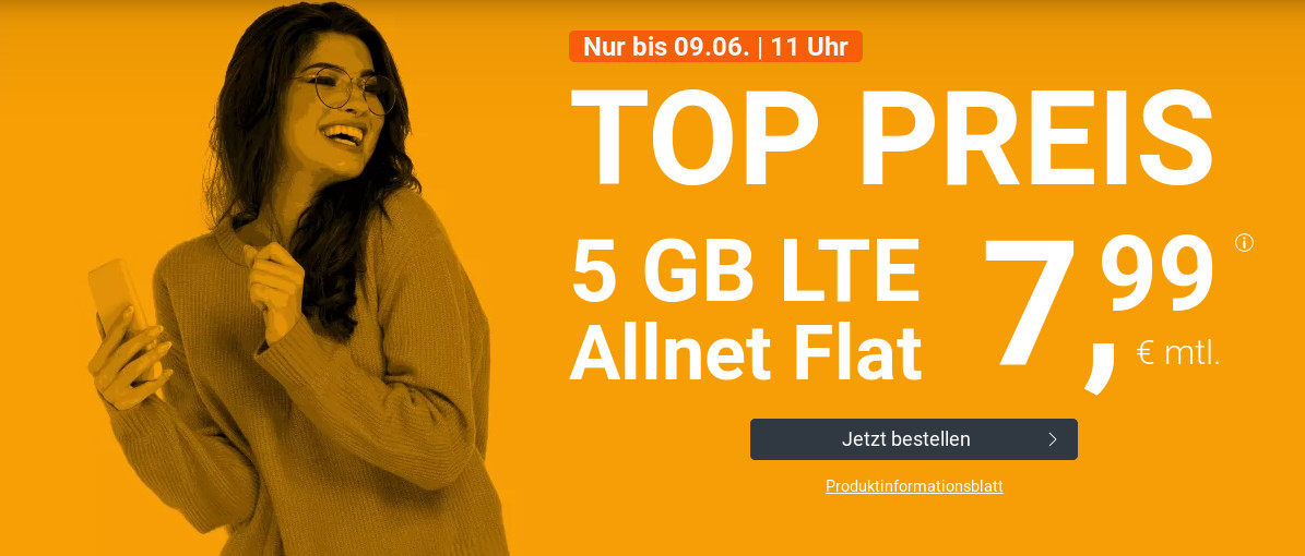 Preistipp Smartphone Tarife: winSIMs 5 GB LTE All-In-Flat für mtl.